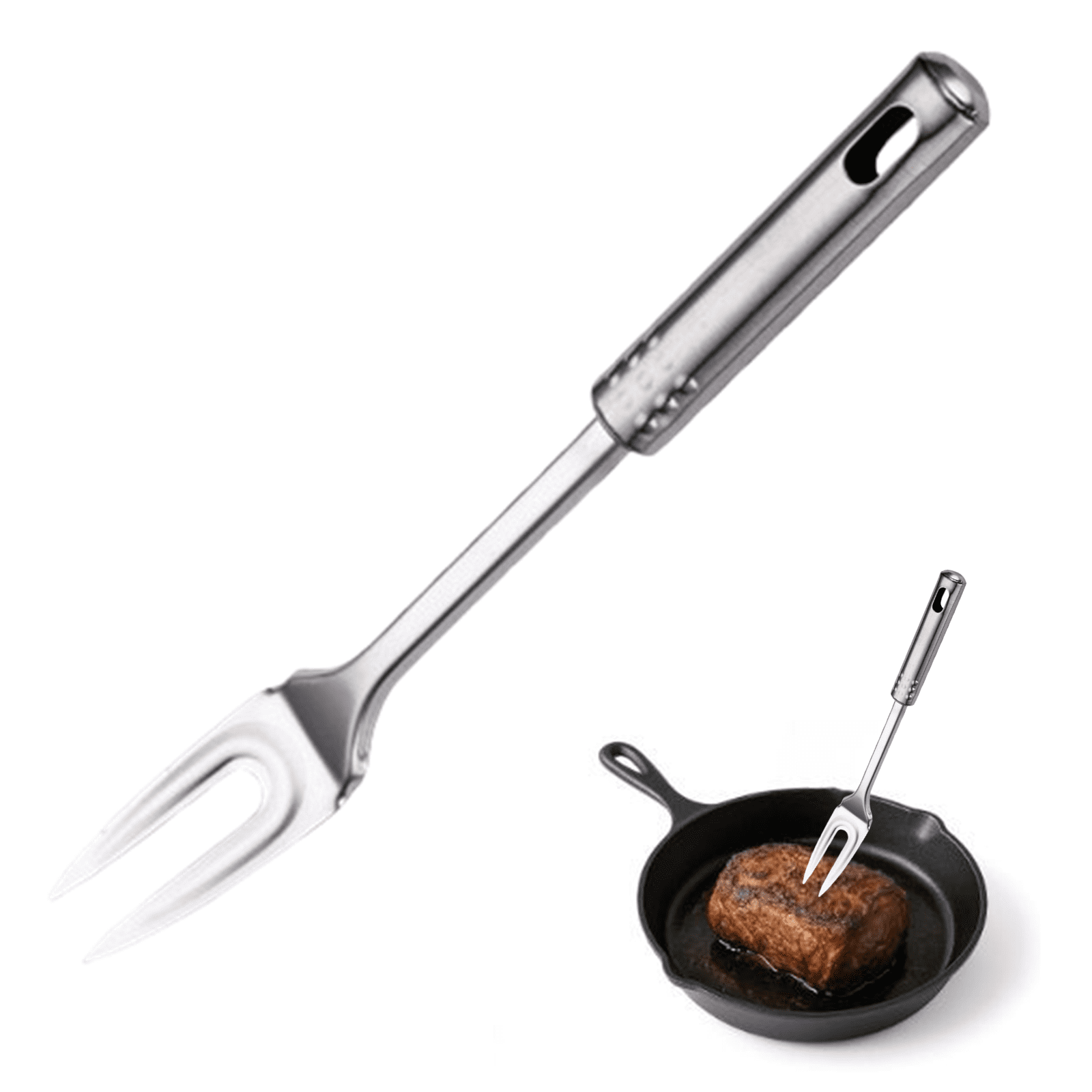 Bxaolu Two Pronged Stainless Steel Fork - 11.77" Serving Fork Large for Meat Carving, Heavy Duty ...