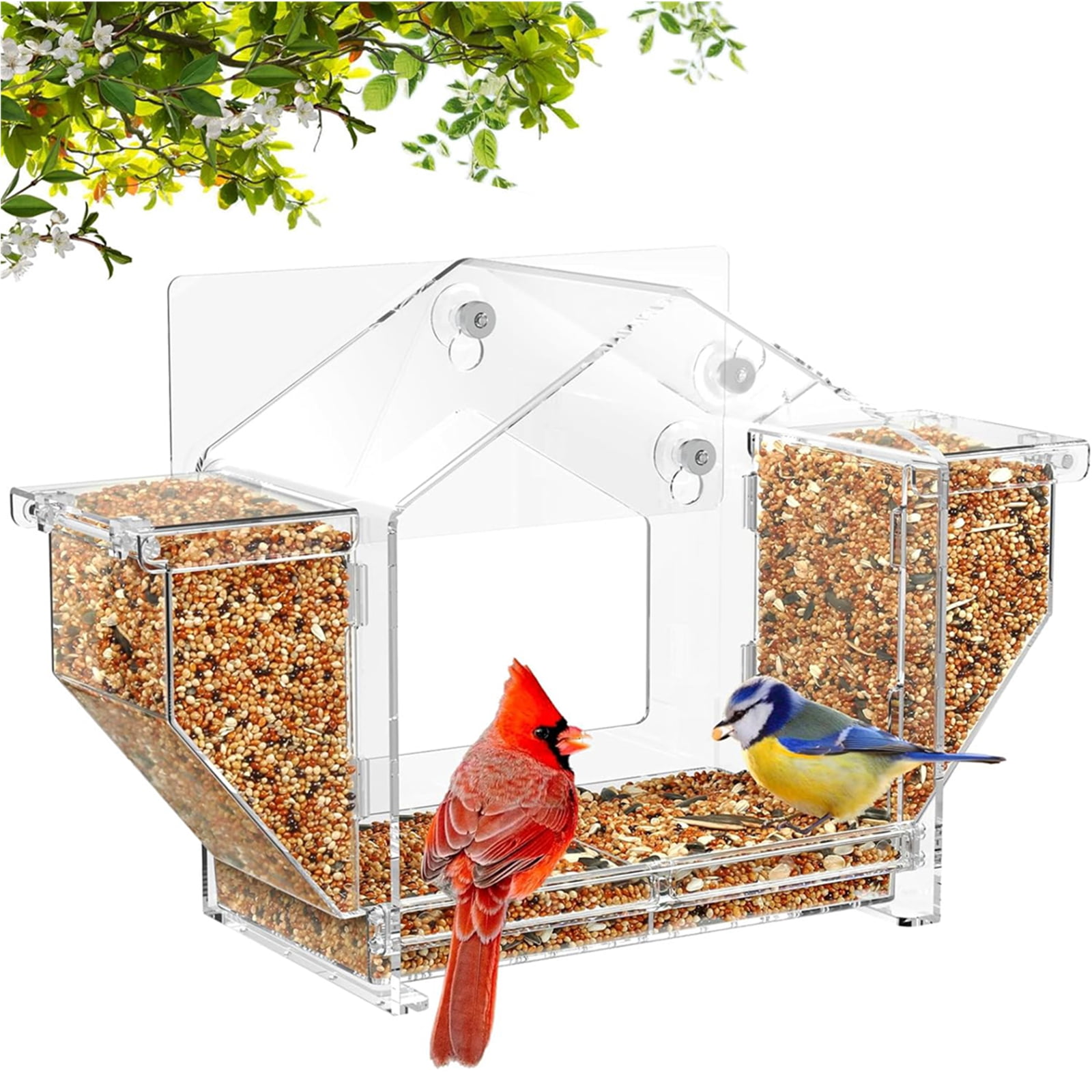Bxaolu Upgraded Window Bird Feeder with Dual Side Hoppers–High Capacity ...