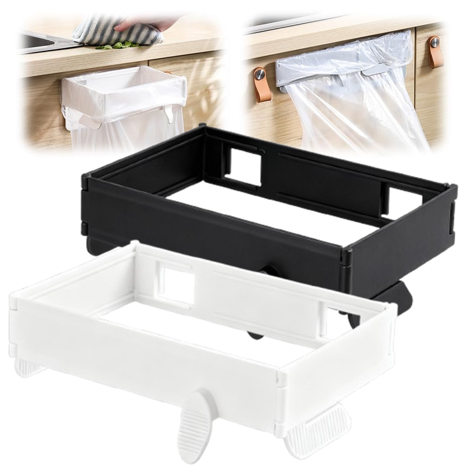 Bxaolu Wall-Mounted Foldable Trash Bag Holder, 2Pack Kitchen Garbage ...