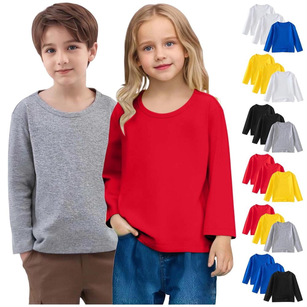 Bxsruta 3 Pack Kids Long Sleeve Crewneck T Shirt Basic Tee Top Set Soft ...