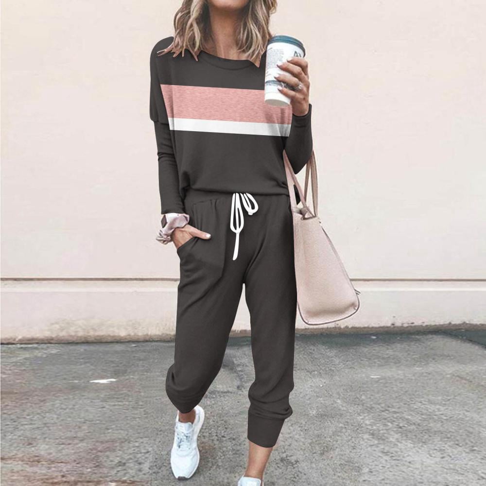 Bxsruta Athletic Sets for Women, Women's Color Block Long Sleeve Top ...