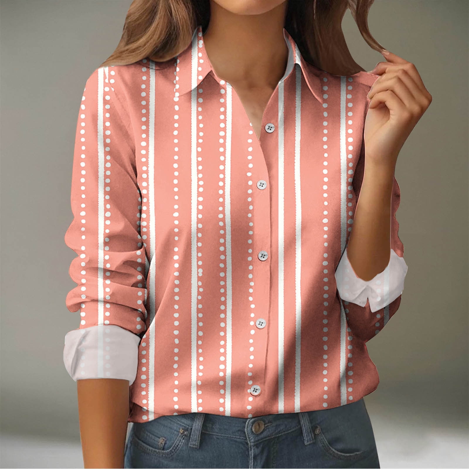 Bxsruta Blouse for Women, Women's Solid Button Down Blouse Long Sleeve Casual Summer Top ...