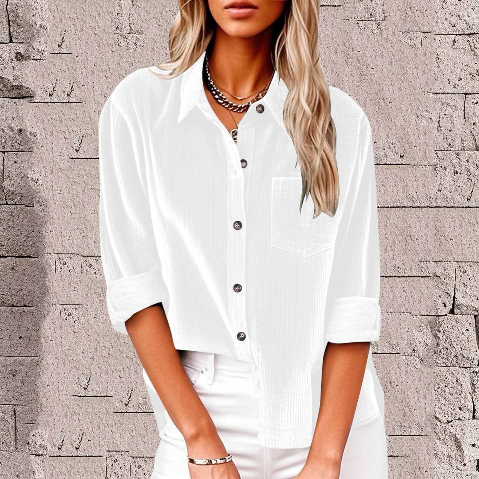 Bxsruta Blouse for Women, Womens Corduroy Button Down Blouse Casual V ...