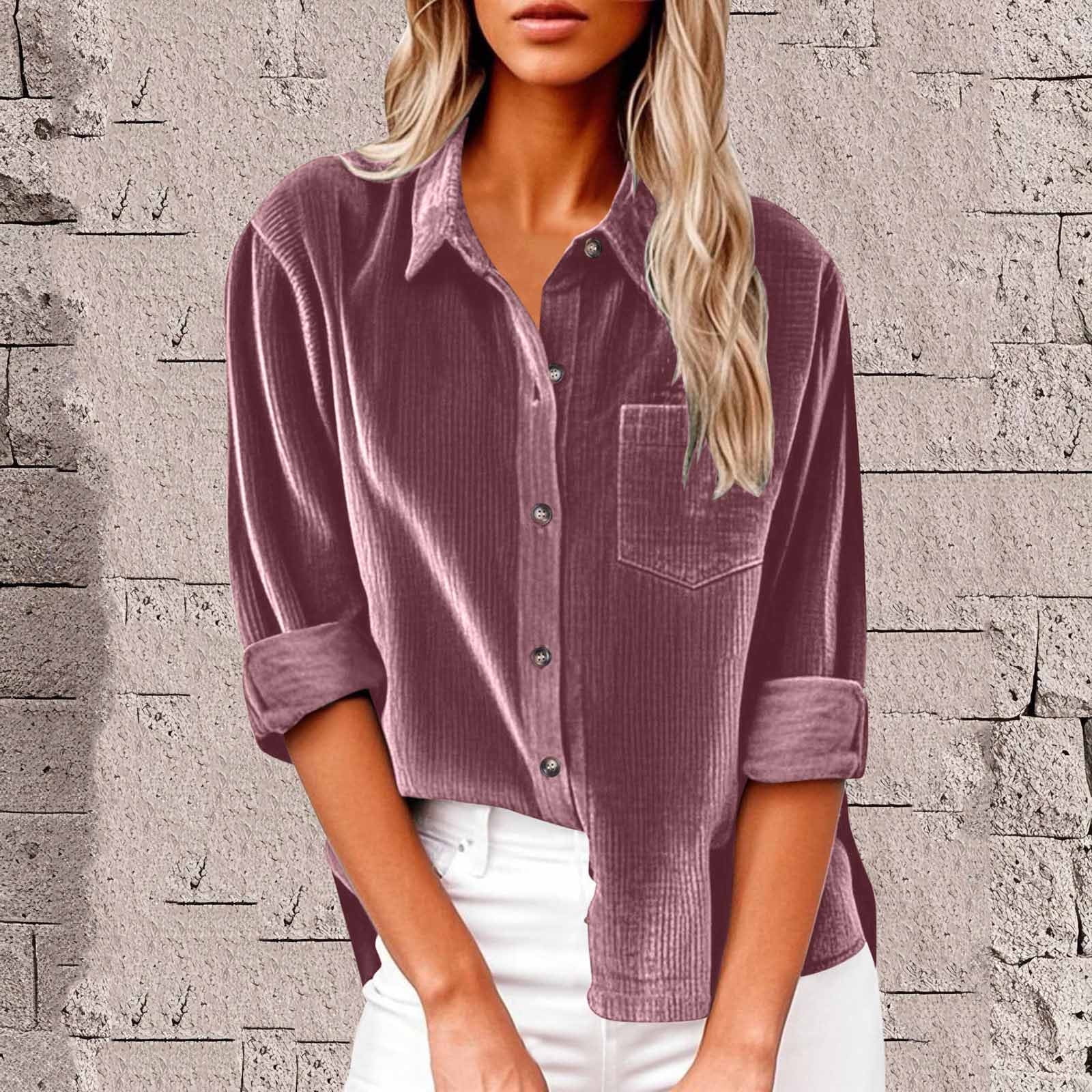 Bxsruta Blouse for Women, Womens Corduroy Button Down Blouse Casual V ...