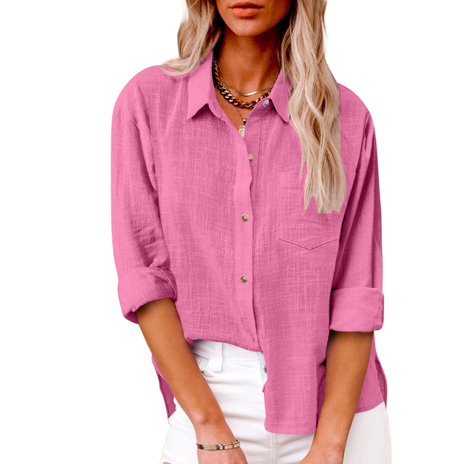 Bxsruta Blouse for Women, Womens Solid Color V Neck Loose Blouse Long ...