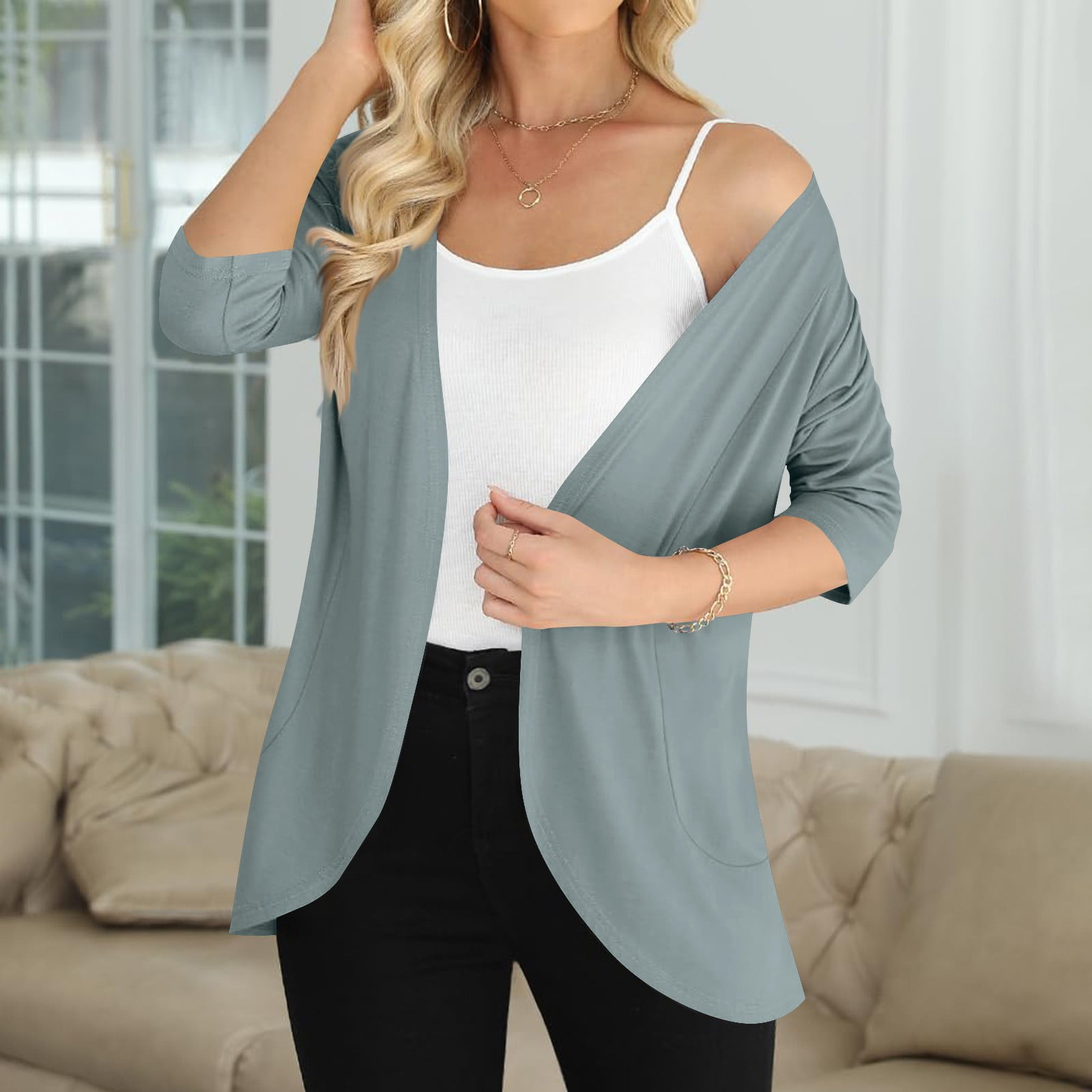 Bxsruta Cardigan for Women, Women's Casual 3/4 Sleeve Cardigan ...