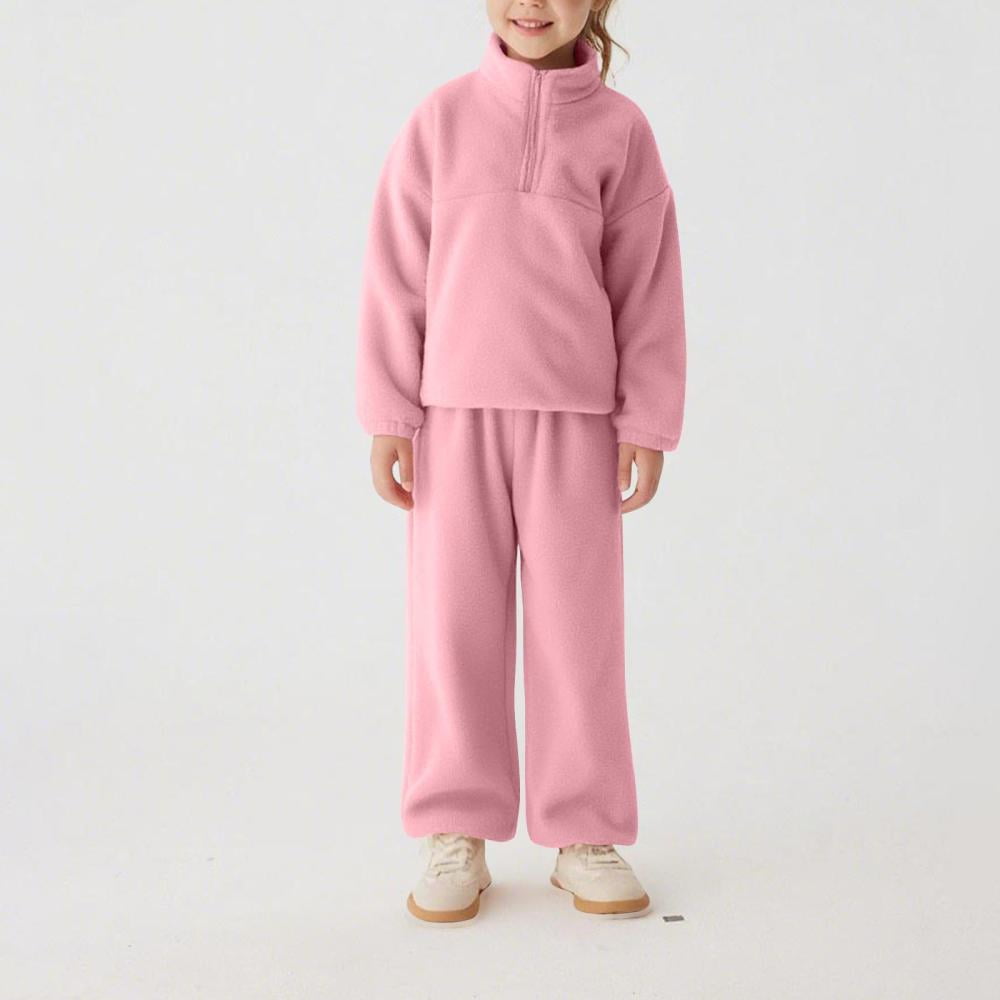 Bxsruta Children's Two-Piece Set, Half Zip Fleece Top with Elastic ...