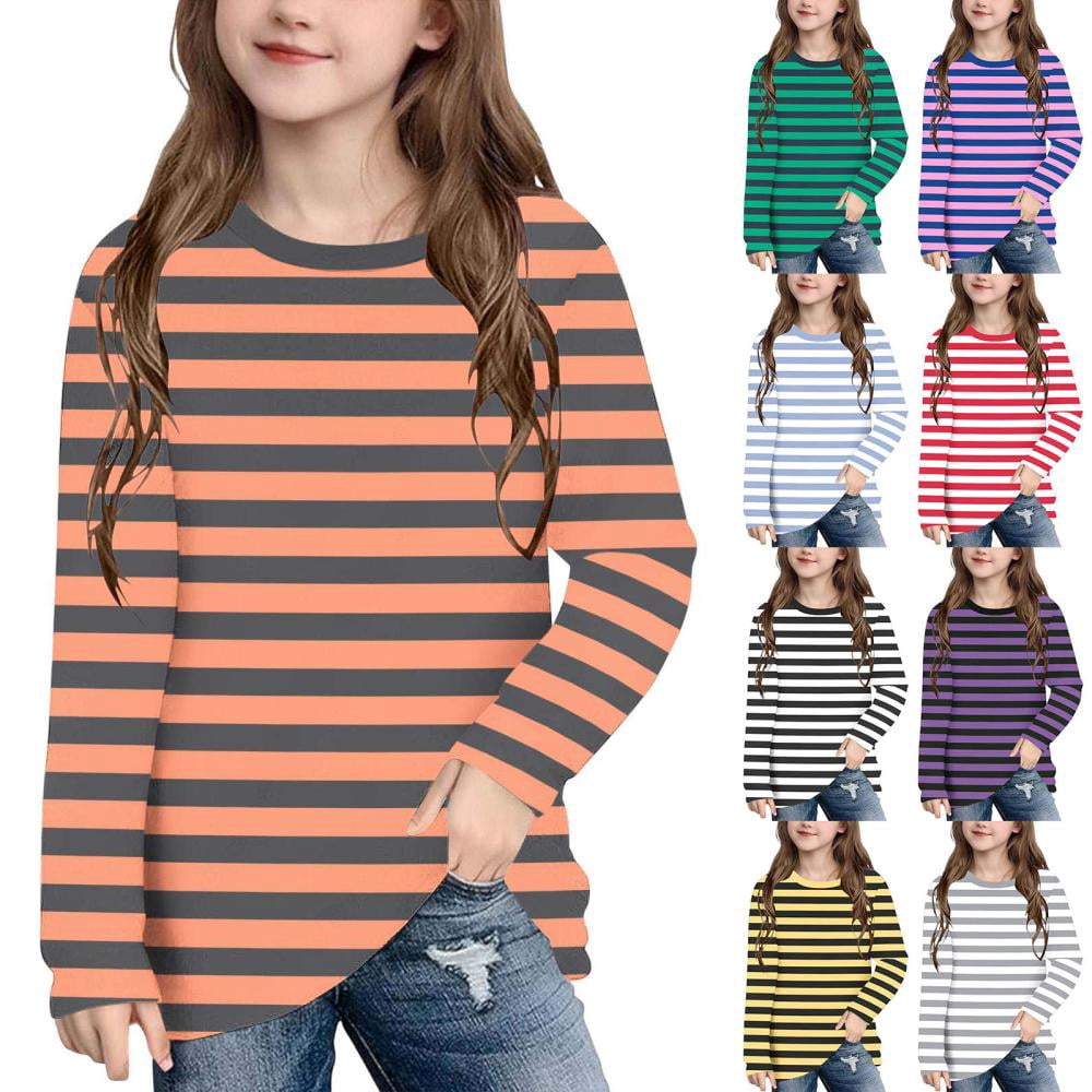 Bxsruta Classic Kids Striped Long Sleeve T Shirt Soft Stretch Crew Neck ...