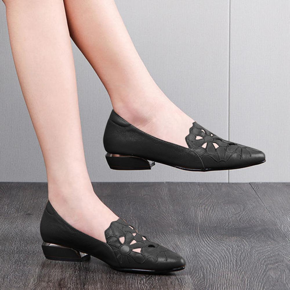 Bxsruta Embroidery Cut-Out Loafers with Low Heel, Leather Construction ...