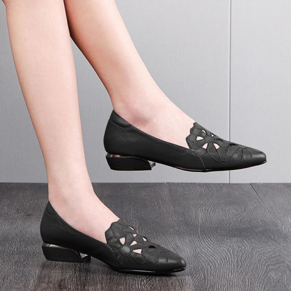 Bxsruta Embroidery Cut-Out Loafers with Low Heel, Leather Construction ...