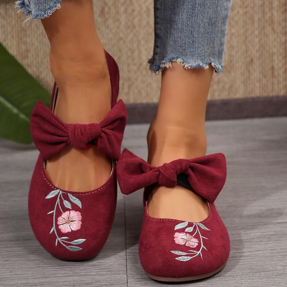 Bxsruta Ethnic Embroidered Ballet Flats with Bow Detail, Breathable ...