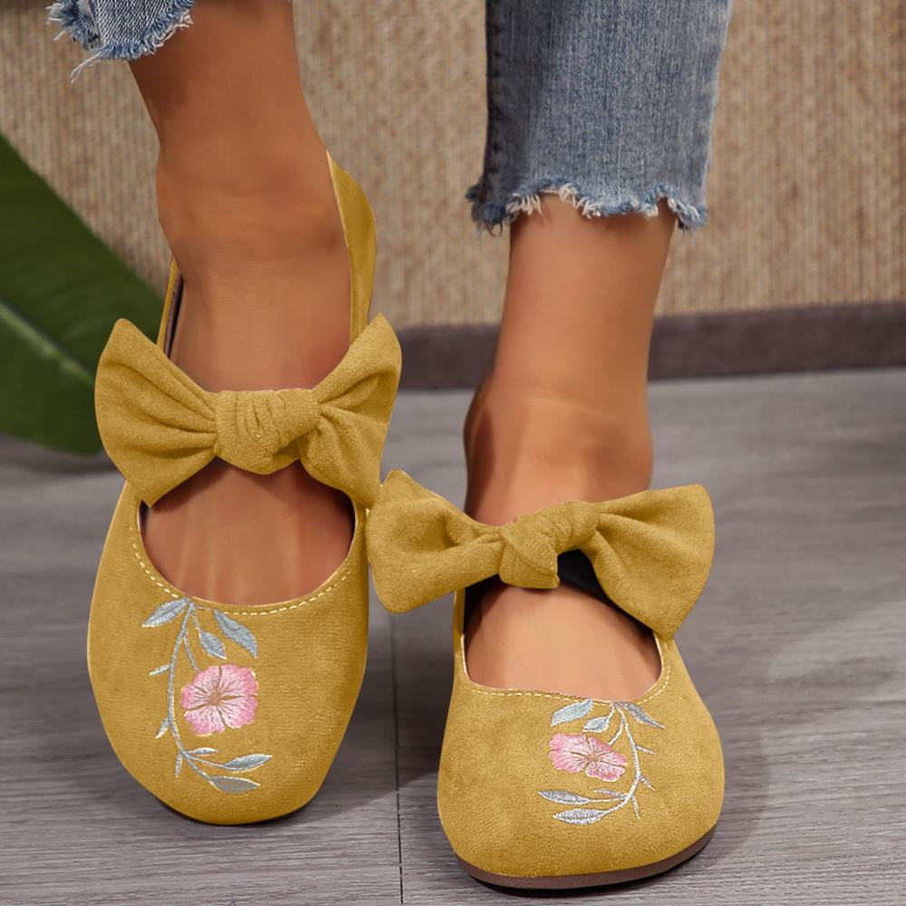 Bxsruta Ethnic Embroidered Ballet Flats with Bow Detail, Breathable ...