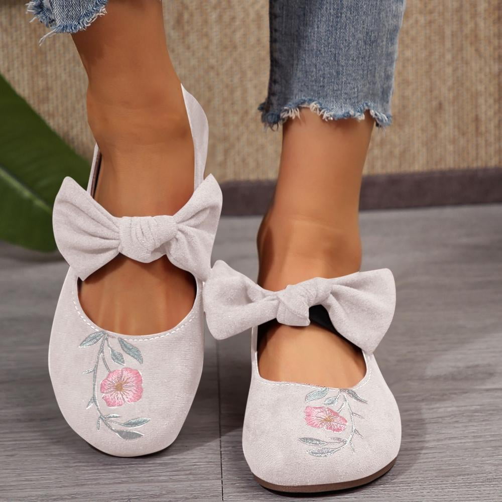 Bxsruta Ethnic Embroidered Ballet Flats with Bow Detail, Breathable ...