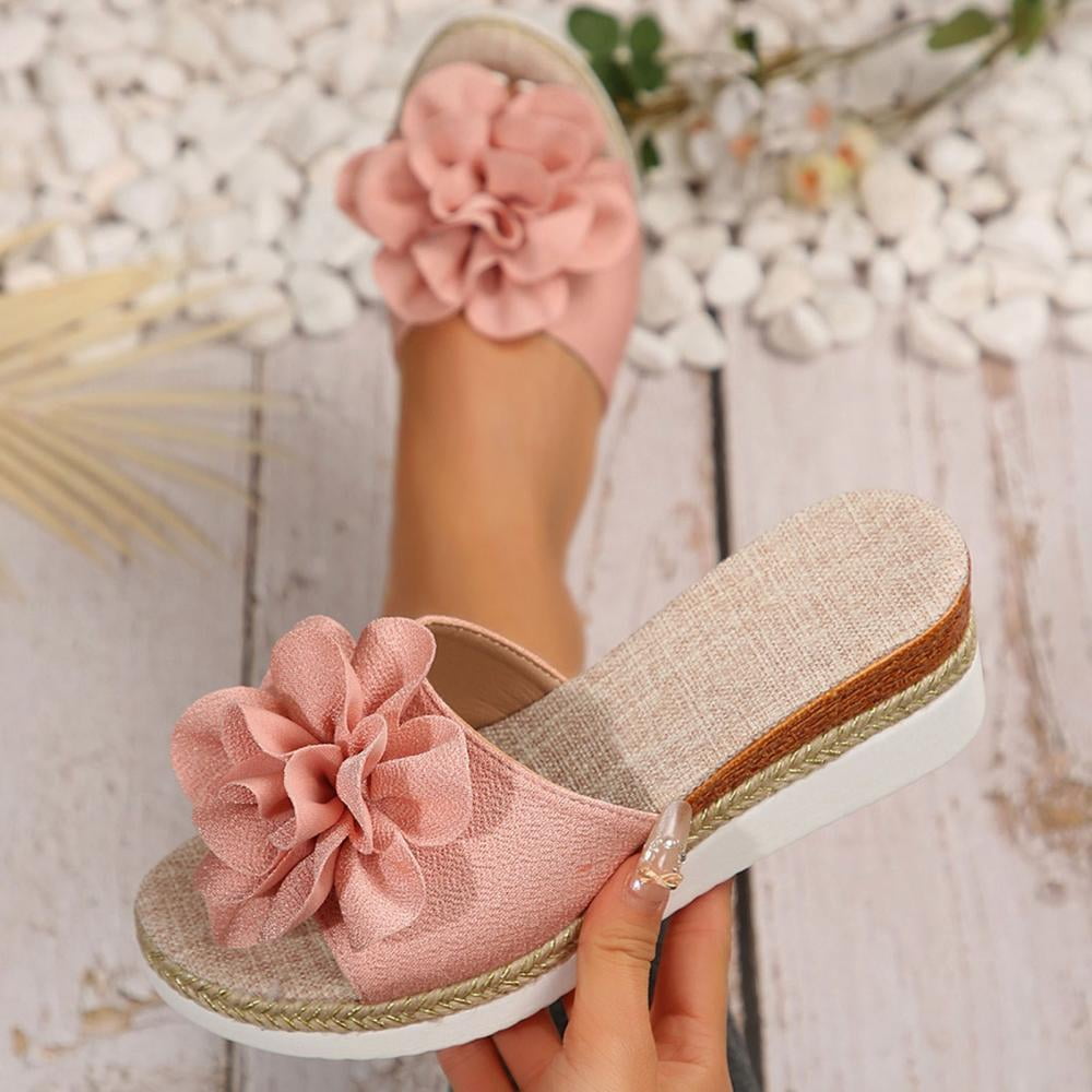 Bxsruta Floral Accent Wedge Sandals with Wide Straps, Comfortable Thick ...