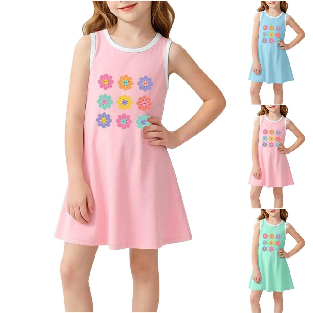 Bxsruta Girls Casual Sleeveless Tank Dress with Cute Floral Cartoon ...