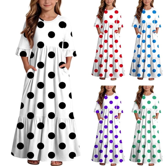 Bxsruta Girls Casual Tiered Maxi Dress with Side Pockets and Flared ...