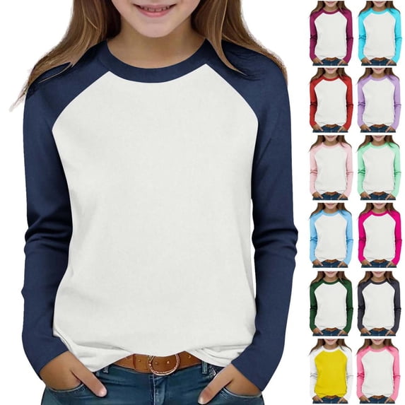 Bxsruta Girls Color Block Raglan Sleeve Long Sleeve Crew Neck Pullover ...