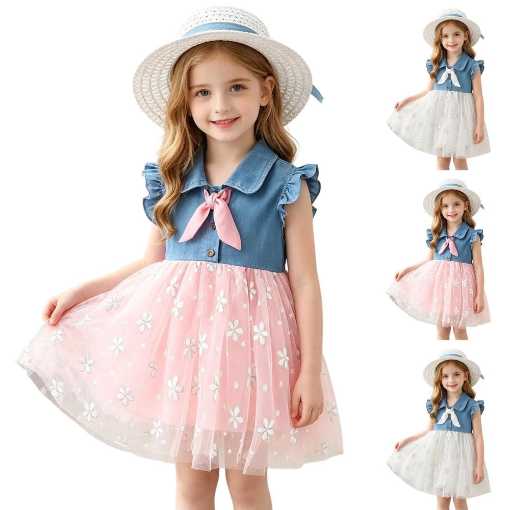 Bxsruta Girls Fake Two Piece Spliced Casual Dress with Ruffle Cap ...