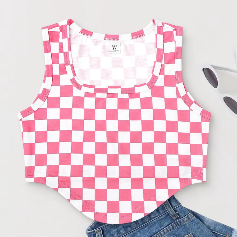 Bxsruta Girls' Sleeveless Checkerboard Print Blouse in Polyester ...