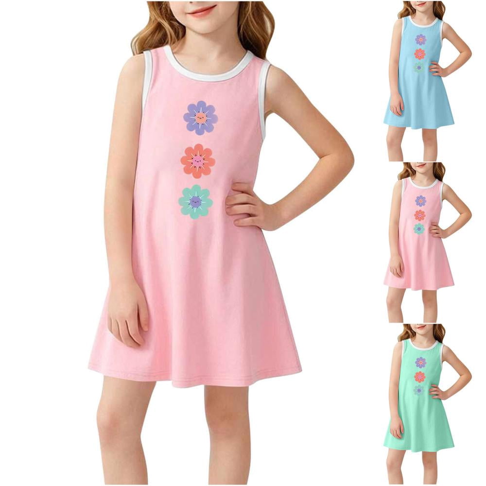 Bxsruta Girls Sleeveless Cherry Print Dress Crew Neck Loose Fit Casual ...