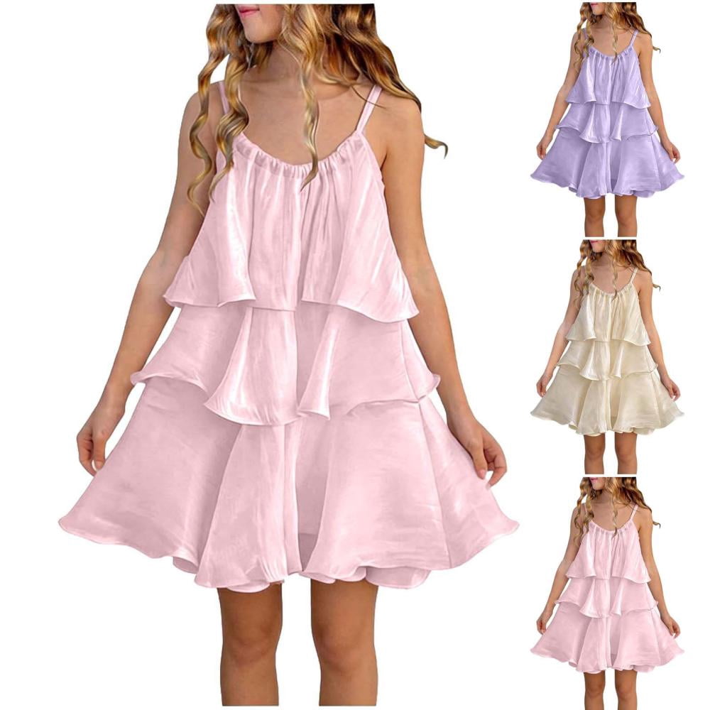 Bxsruta Girls' Sleeveless Tiered Ruffle Princess Dress for Summer ...
