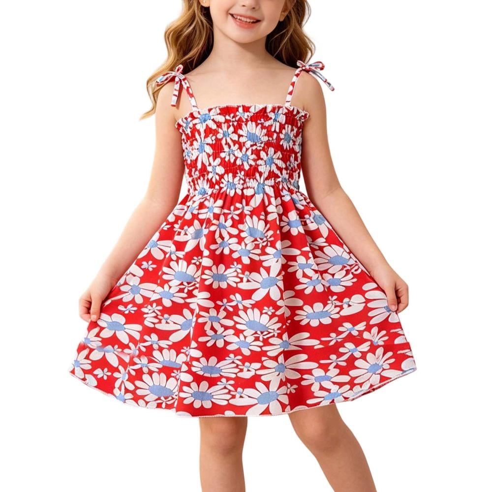 Bxsruta Girls Smocked Waist A-Line Mini Sundress, Sleeveless Boat Neck ...