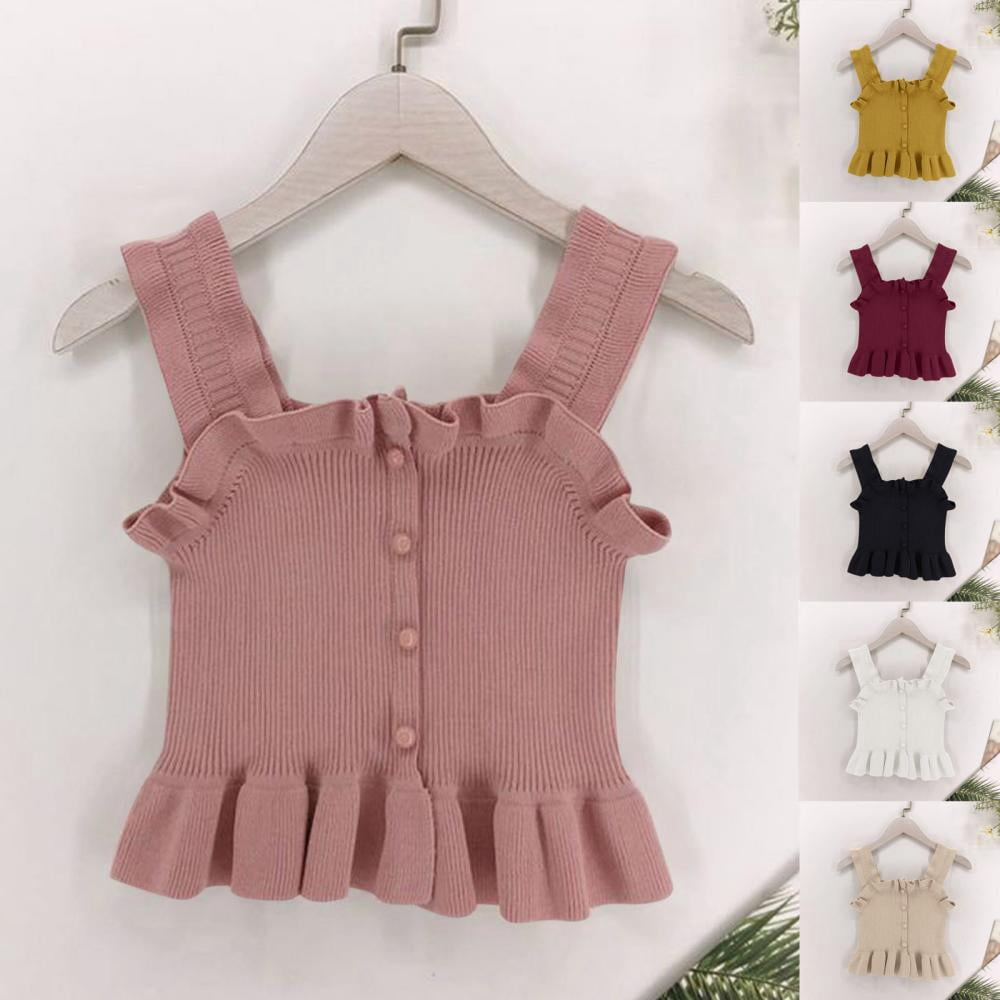 Bxsruta Girls Stretchy Knit Cami Tank Top Soft Solid Color Sleeveless ...