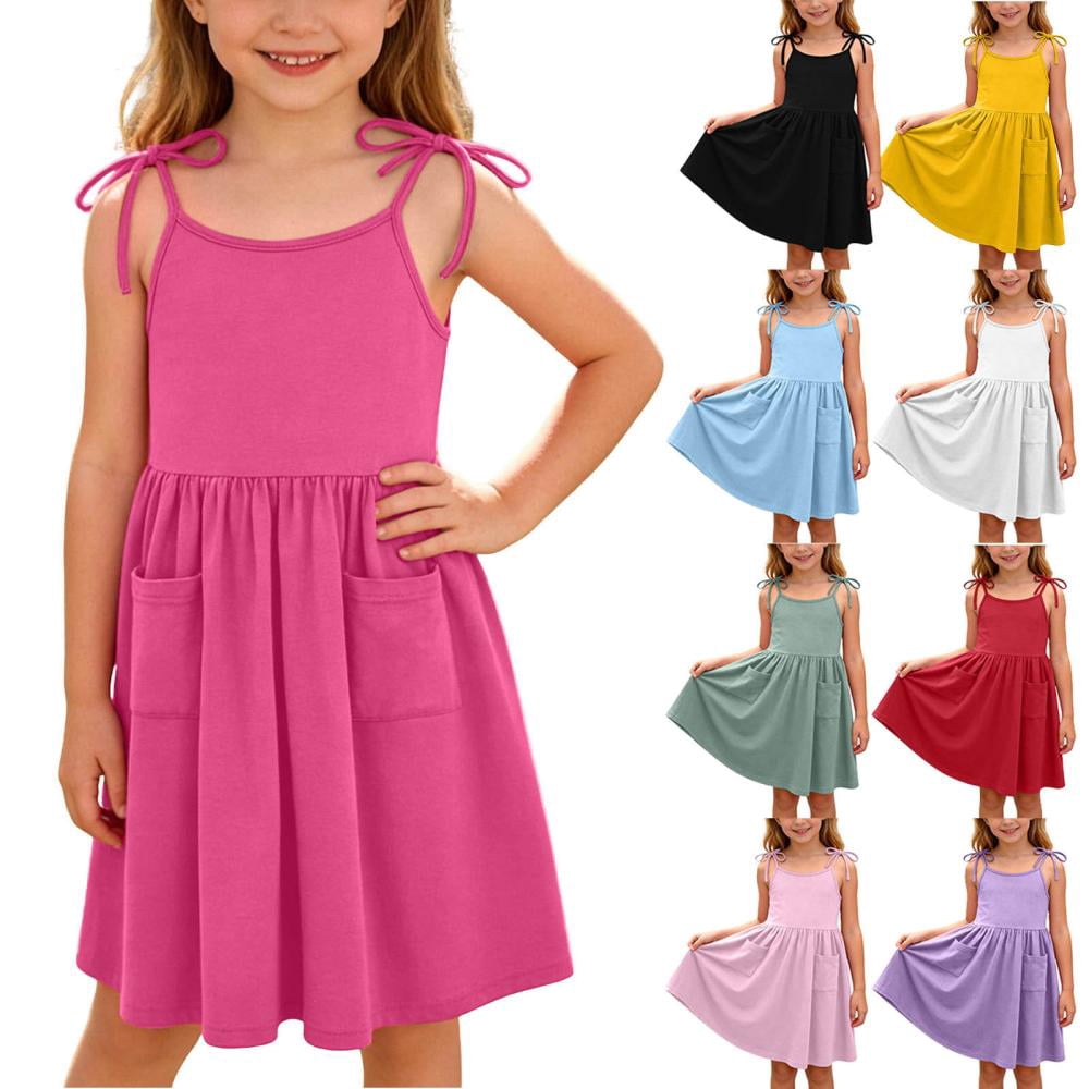 Bxsruta Girls Tie Strap Sleeveless a Line Casual Dress with Side ...
