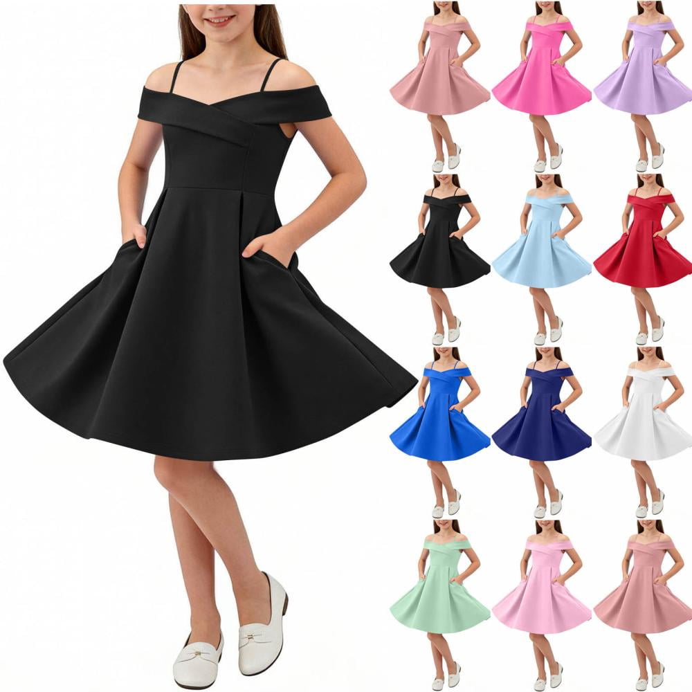 Bxsruta Girls V Neck Sleeveless Fit and Flare Party Dress with Pockets ...