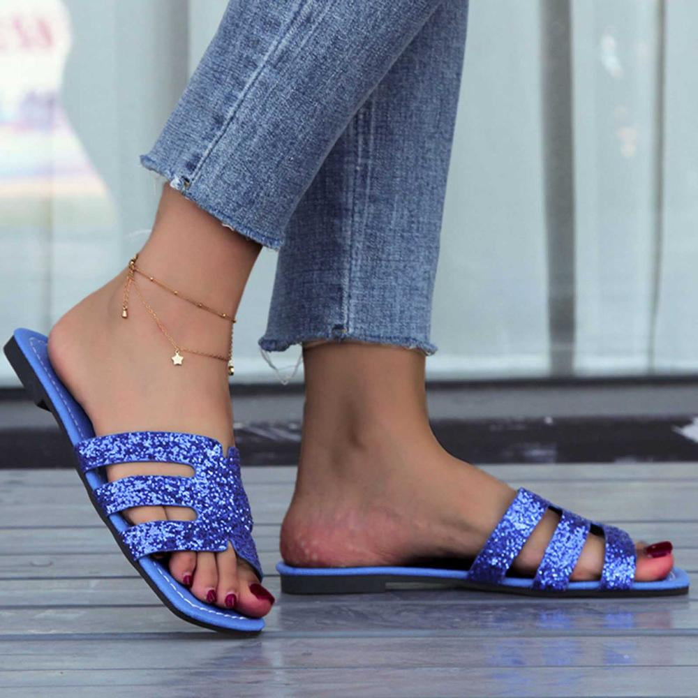 Bxsruta Glitter Cross-Strap Pool Slides, Flexible PVC Construction with ...