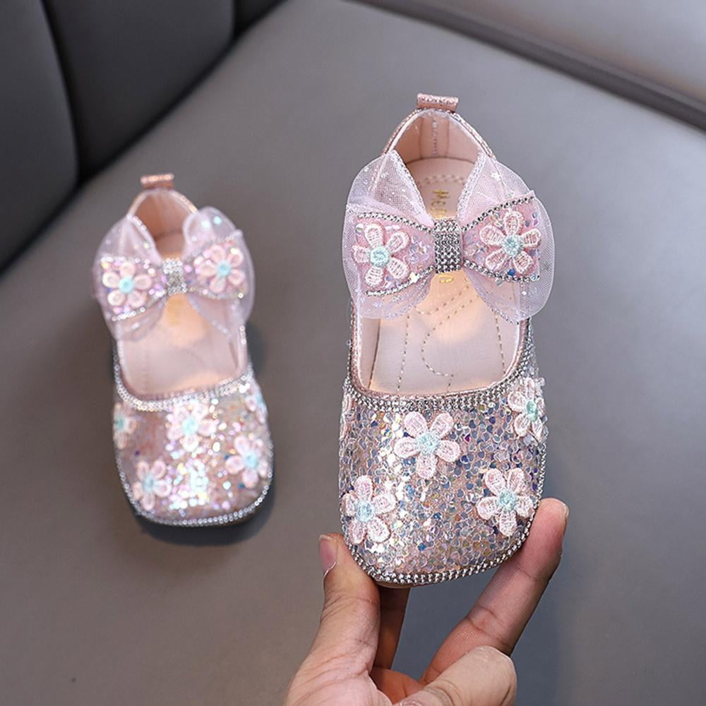 Bxsruta Irls Girls Rhinestone Bow Dance Shoes Mary Jane Flats Soft Sole ...