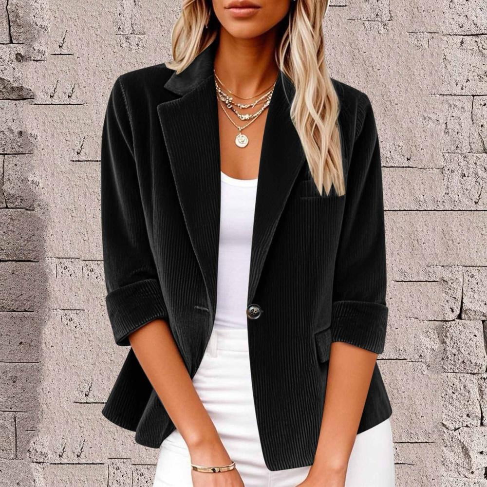 Bxsruta Jacket for Women, Women's Corduroy Notched Lapel Jacket, 3/4 ...