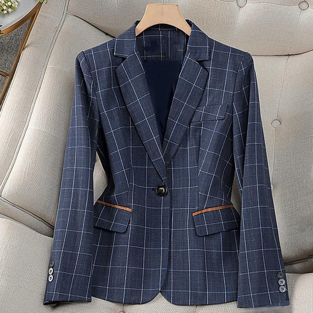 Bxsruta Jacket for Women, Women's Plaid Lapel Suit Jacket, Long Sleeve ...