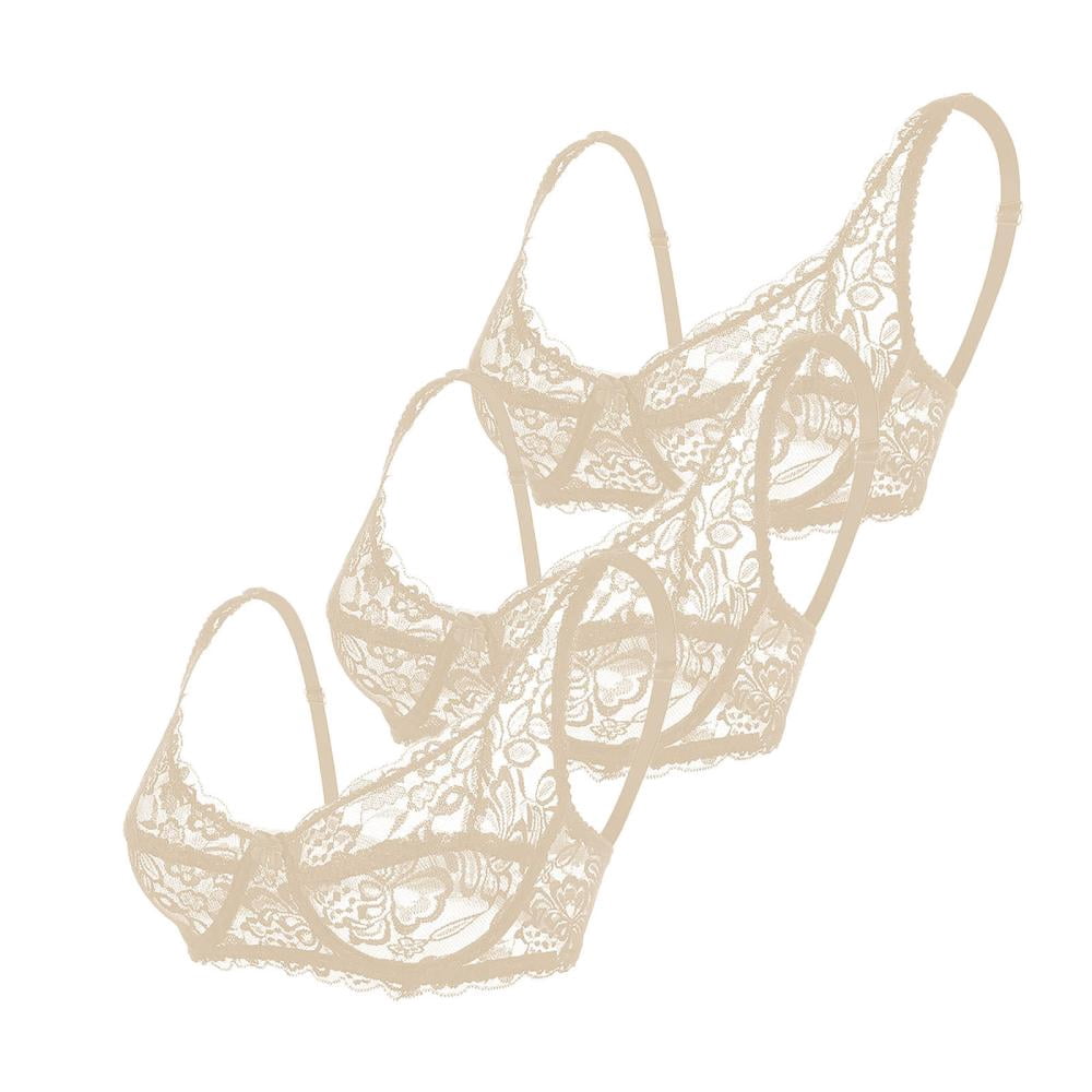 Bxsruta Lacy Bras for Women, 3PC Woman's Flower Embroidery B Cup Thin ...