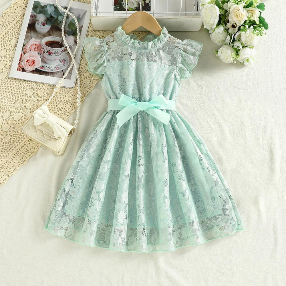 Bxsruta Little Girls Sleeveless Fit Flare Lace Mesh Party Dress with ...