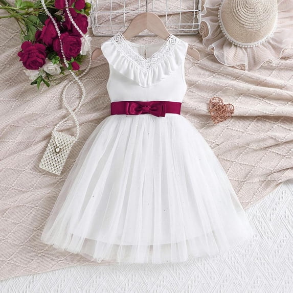 Bxsruta Little Girls Sleeveless V Neck Fit and Flare Formal Party Dress ...