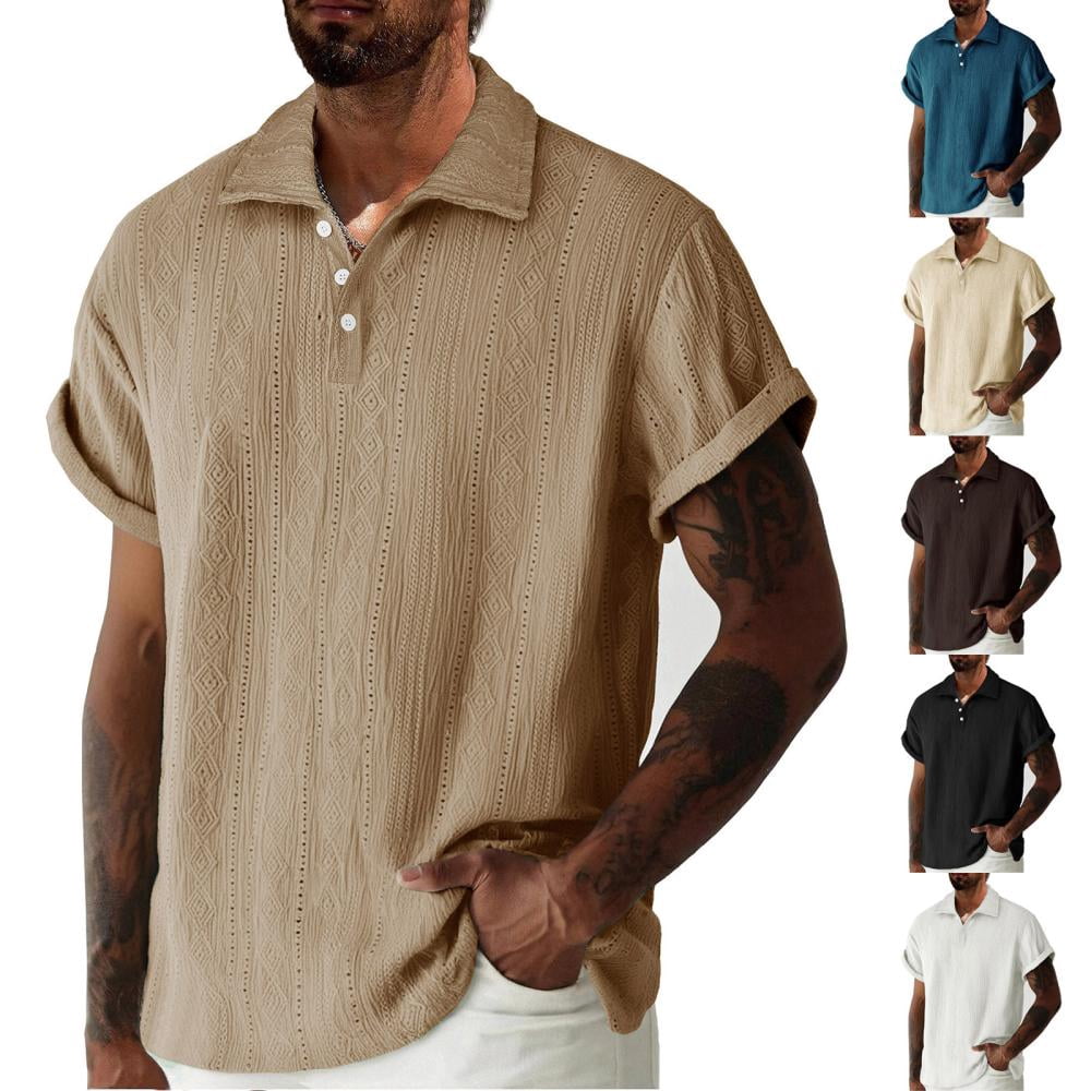 Bxsruta Men'S Casual Short Sleeve Button-Up Shirt with Turn-Down Collar ...