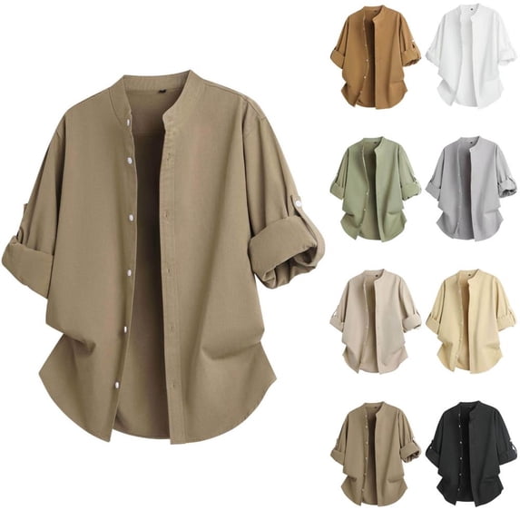 Bxsruta Men'S Stand Up Collar Long Sleeve Button-Down Shirt for Casual ...