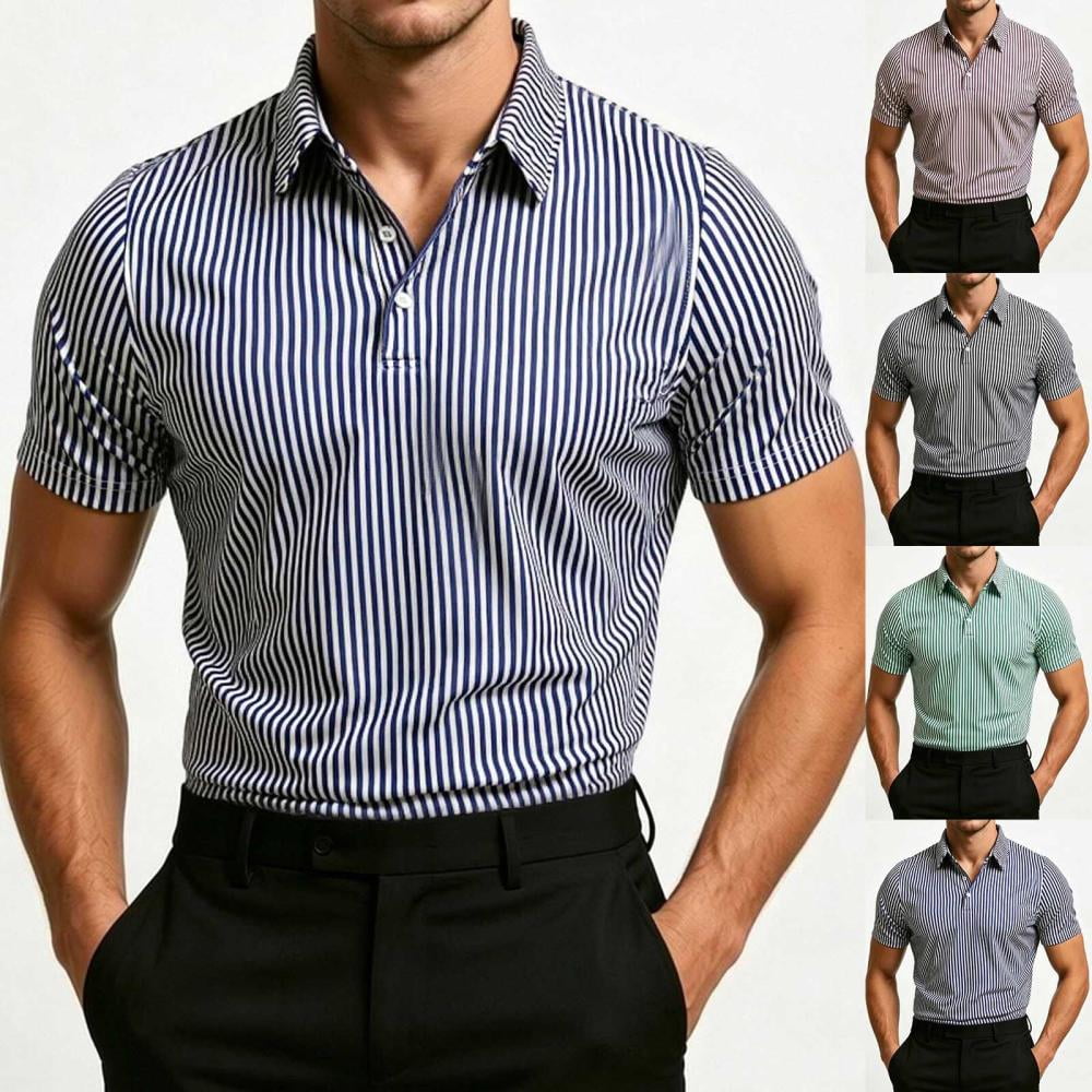 Bxsruta Men Striped Slim Fit Polo Shirt Breathable Short Sleeve ...