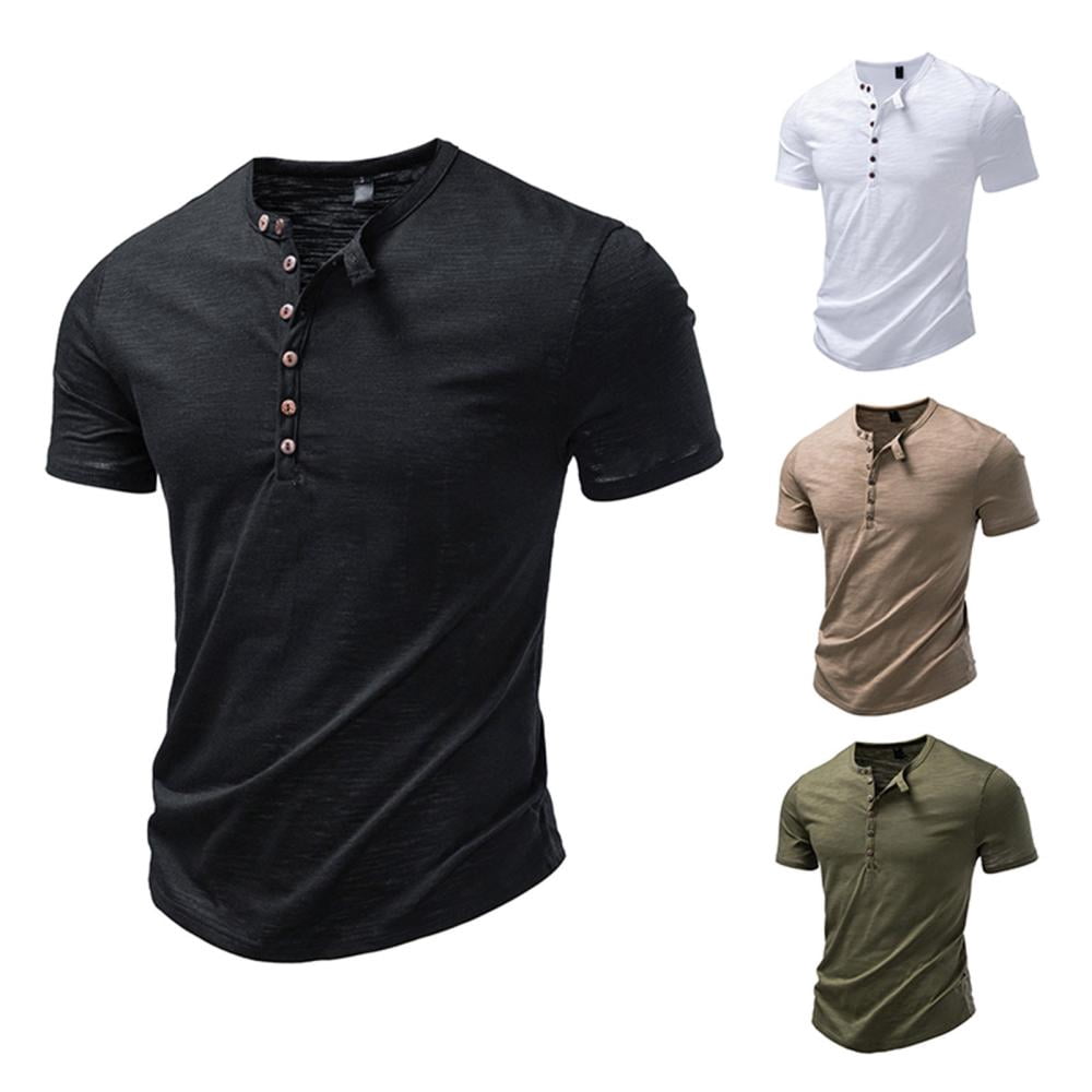 Bxsruta Men's Casual Cotton Henley Short Sleeve Solid Basic Breathable ...