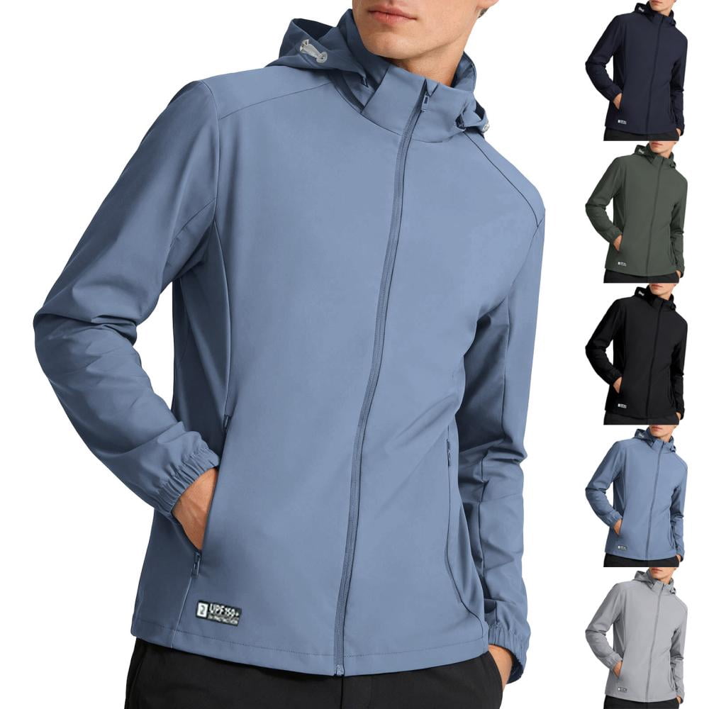 Bxsruta Men's UPF 50+ Hooded Softshell Jacket Water Resistant Full Zip ...