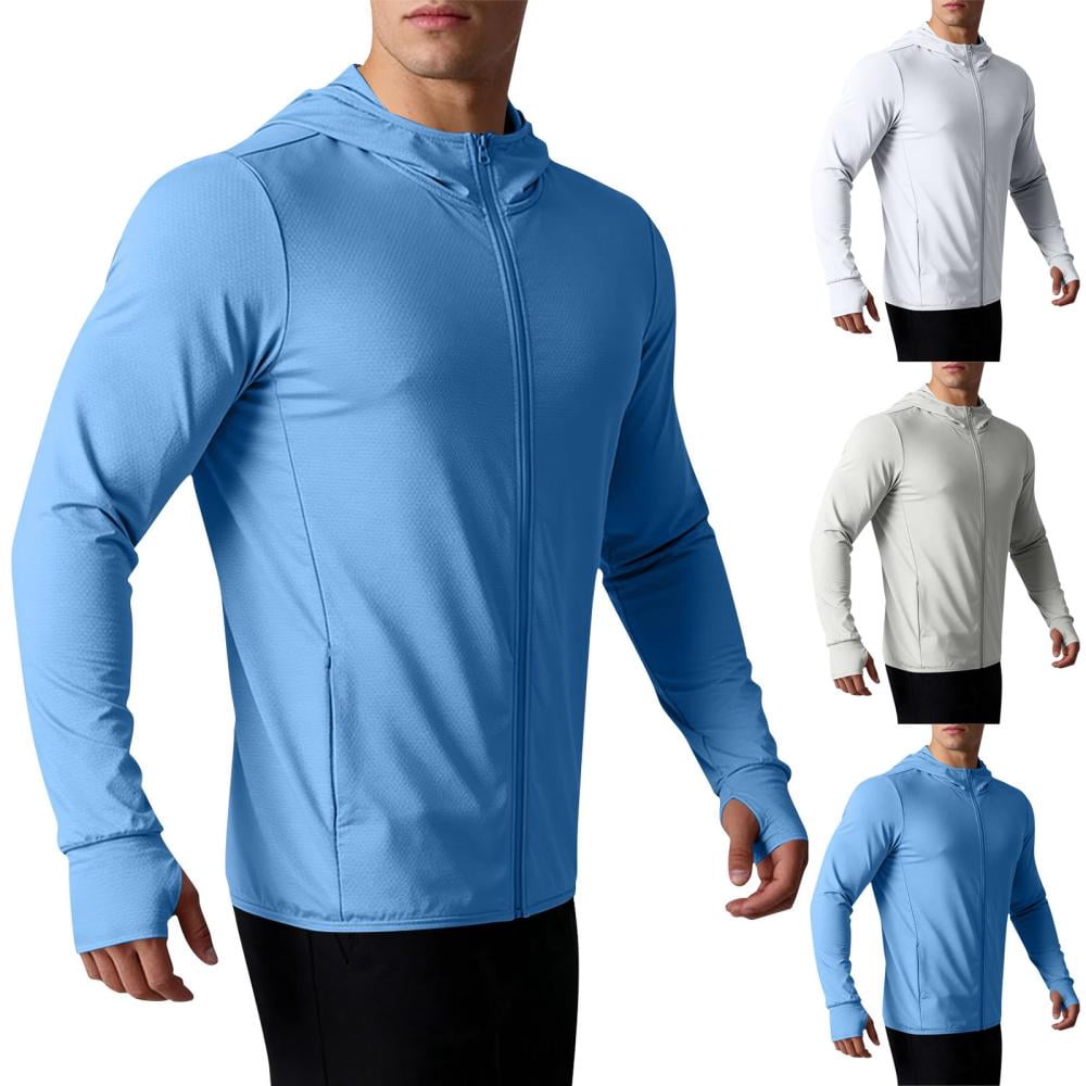 Bxsruta Men's UPF 50+ Sun Protection Hoodie Full Zip Long Sleeve ...