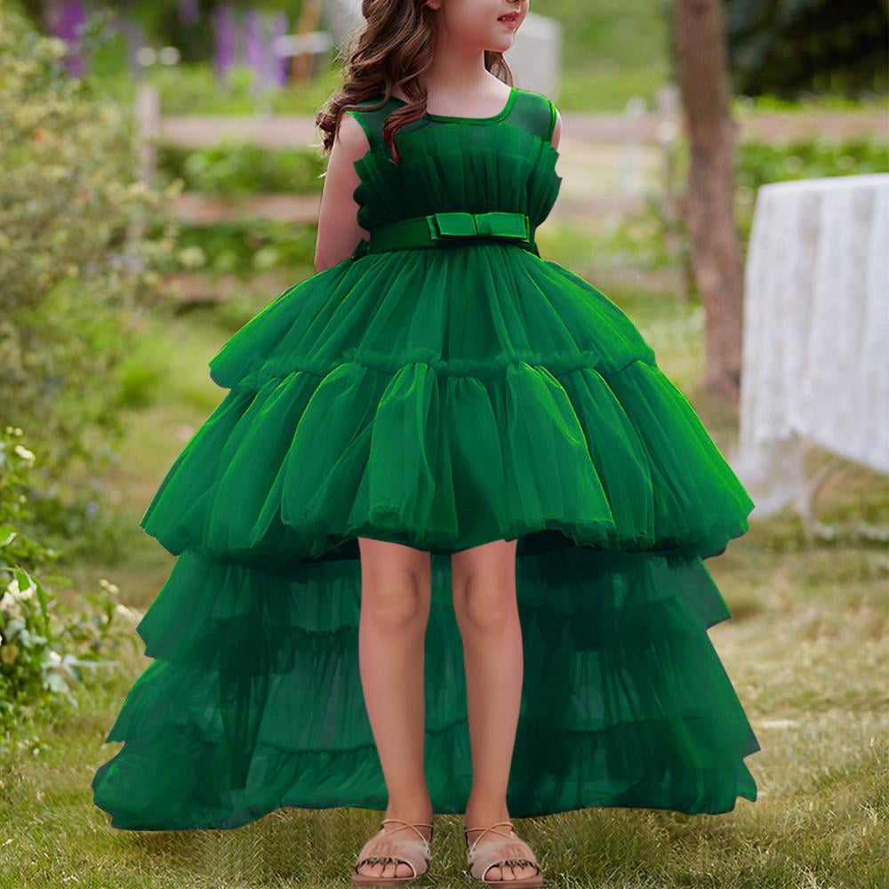 Bxsruta Red Tiered Tulle Pageant Gown with Train, Round-Neck ...