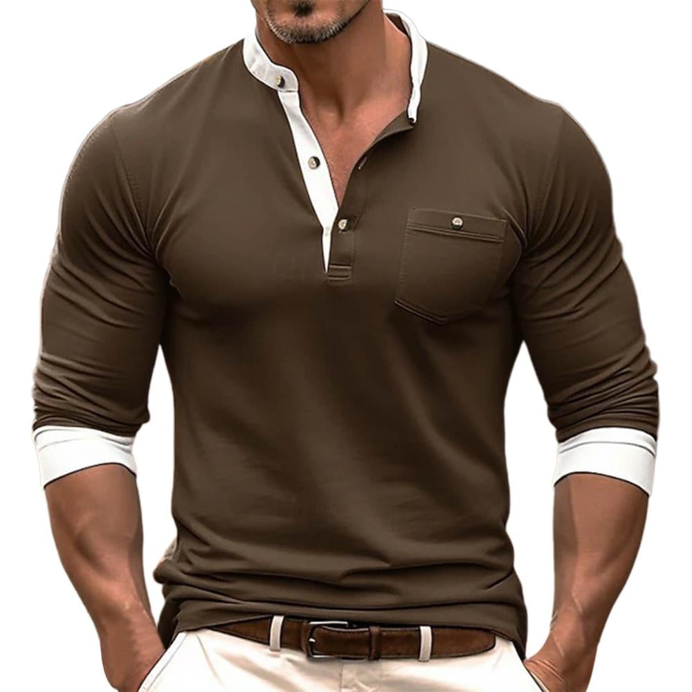 Bxsruta Shirts for Men, Men's V-Neck Base Layer Long Sleeve Button-Up ...