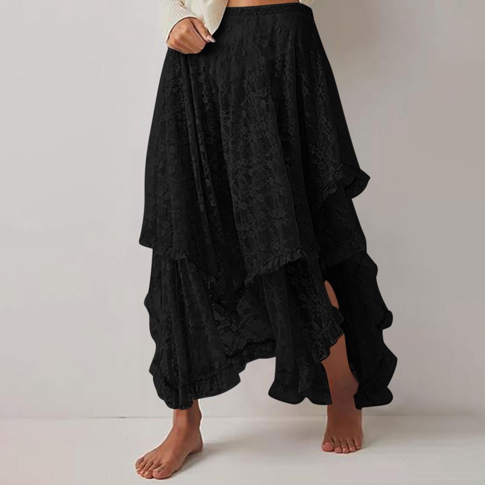 Bxsruta Skirts for Women, Fashion Layered Lace Overlay Skirt, Versatile ...