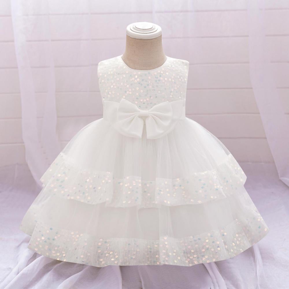 Bxsruta Sleeveless Beaded Bow Mesh Princess Dress with Round Neck ...