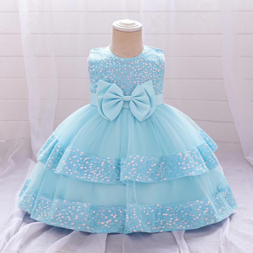 Bxsruta Sleeveless Beaded Bow Mesh Princess Dress with Round Neck ...