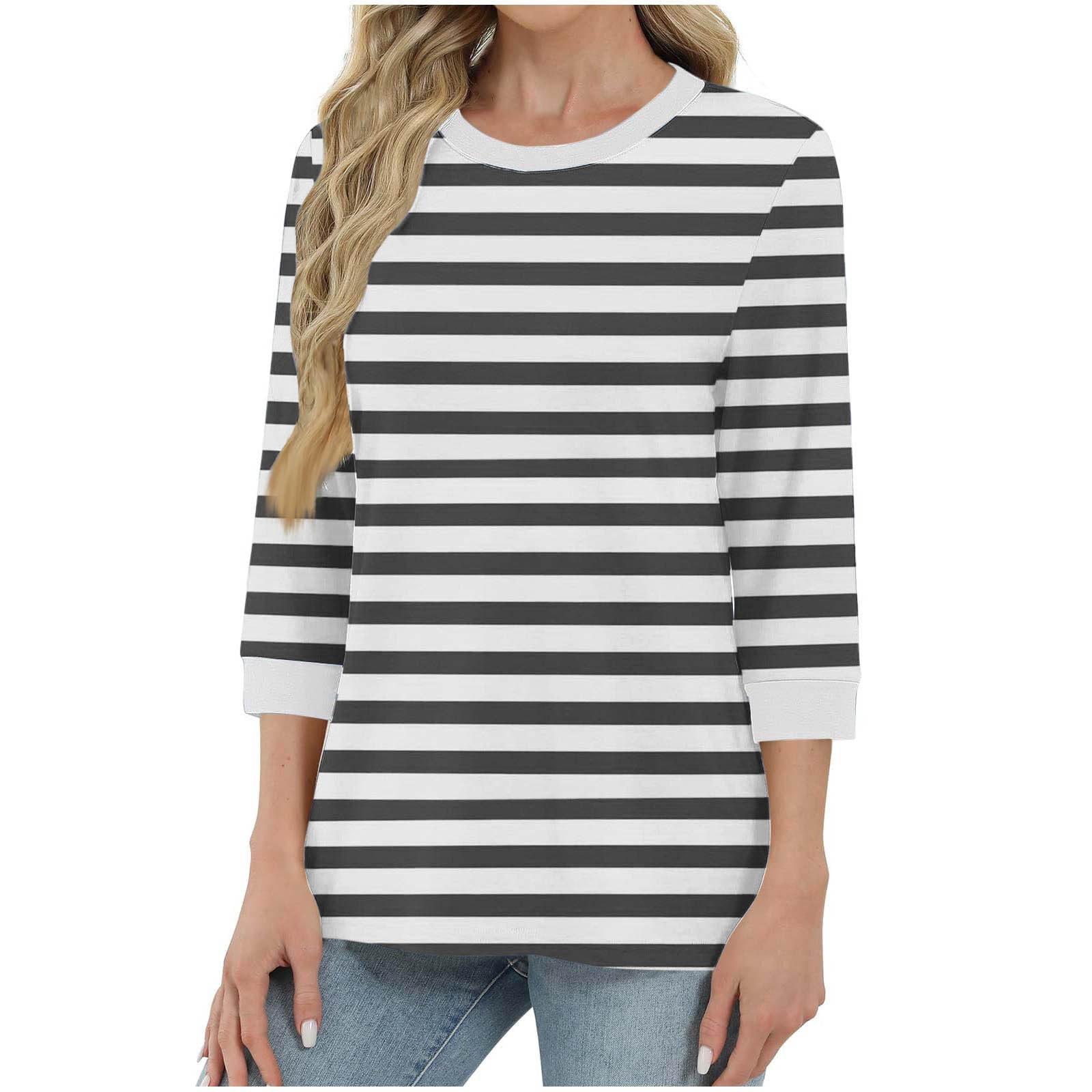 Bxsruta Top for Women, Women Blouses Women's Print Top 3/4 Sleeve Round ...