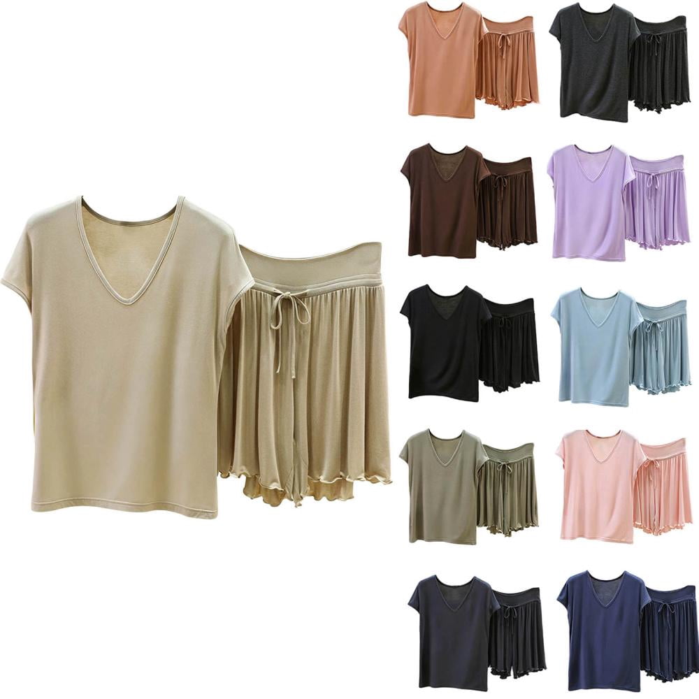 Bxsruta Women'S 2 Piece Loungewear Set V Neck Short Sleeve Top and ...