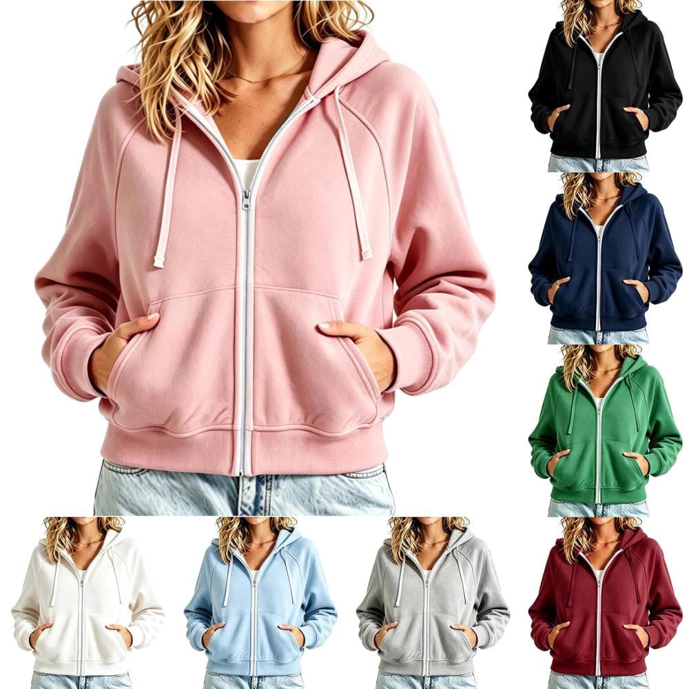 Bxsruta Women'S Full Zip Hoodie Long Sleeve Casual Hooded Sweatshirt ...